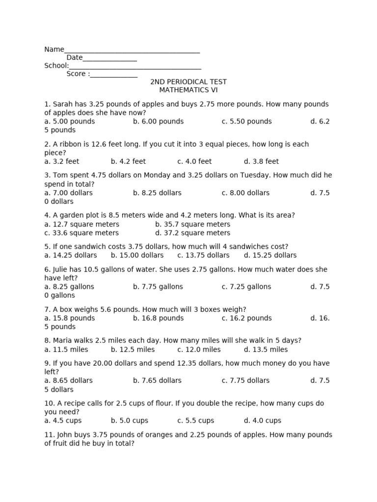 Grade 5 Math 2ND Quarter Exam | PDF