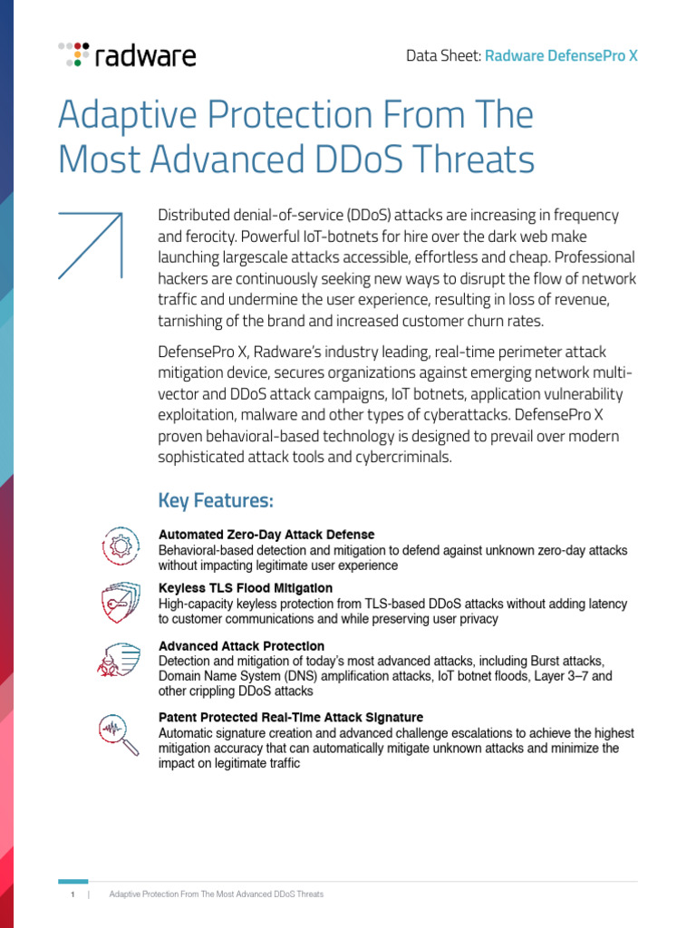 Radware DefenseProX Datasheet 2023 | PDF | Denial Of Service Attack | Security Technology