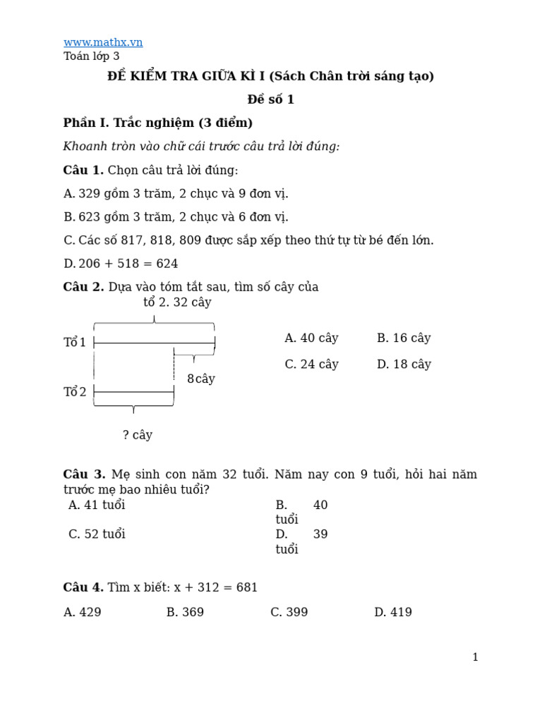 ĐỀ KIỂM TRA GIỮA KÌ 1_CTST_LỚP 3 | PDF