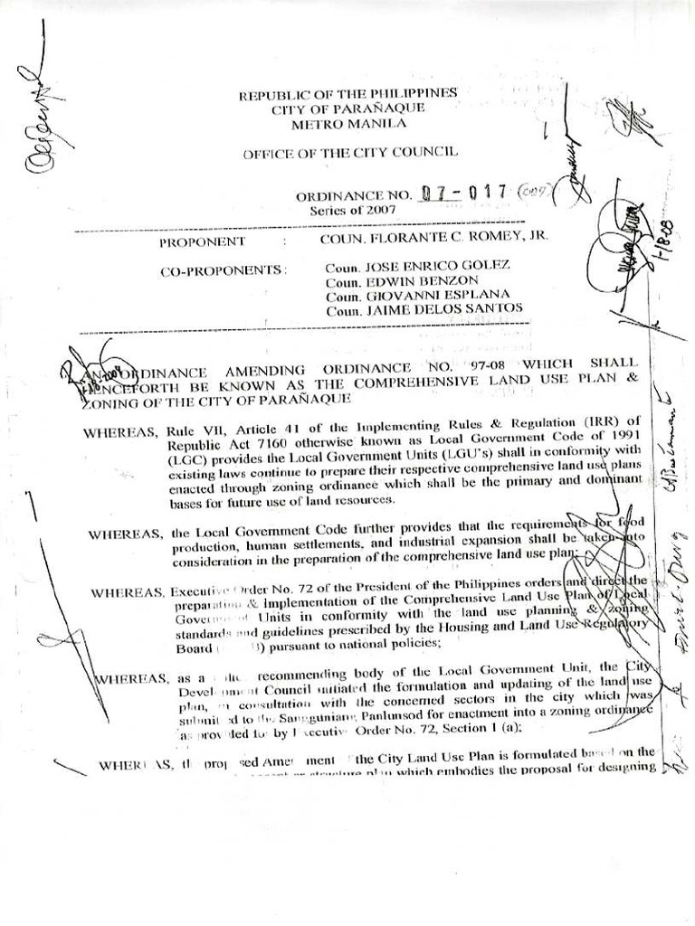Paranaque City Zoning Ordinance 07-027 | PDF