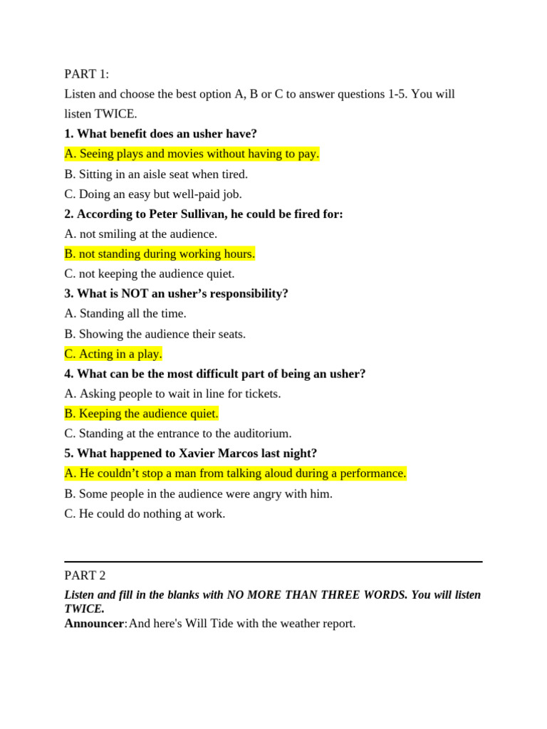 Listening Comprehension Practice Test | PDF | Employment