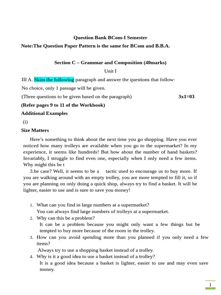 Question Bank For BCom and BBA | PDF | Advertising | Sentence (Linguistics)