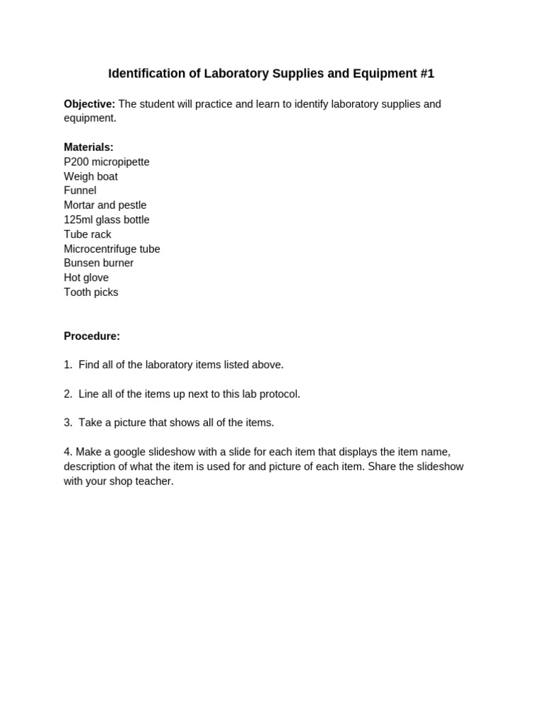 Identification of Lab Supplies and Equipment | PDF
