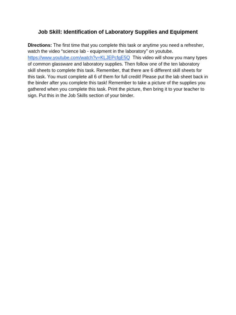 Job Skill - Identification of Laboratory Supplies and Equipment | PDF