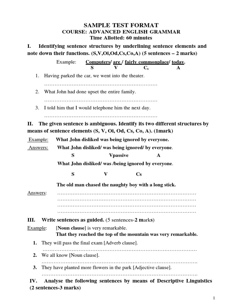 Sample Test-Advanced English Grammar | PDF | Adverb | Syntax