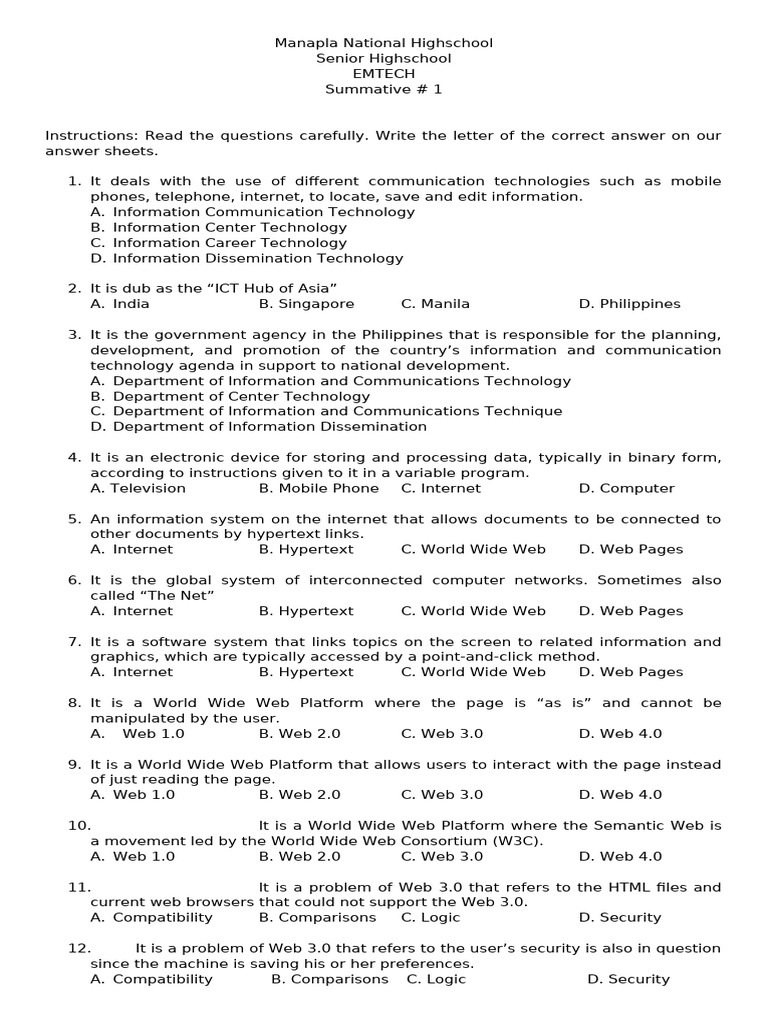 EMTECH SUMMATIVE # 1 | PDF | World Wide Web | Internet & Web