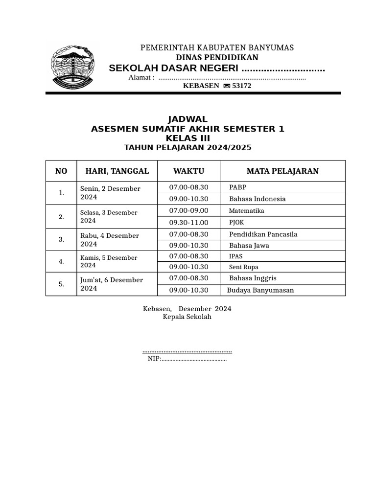 Jadwal Asas Kelas 3 | PDF