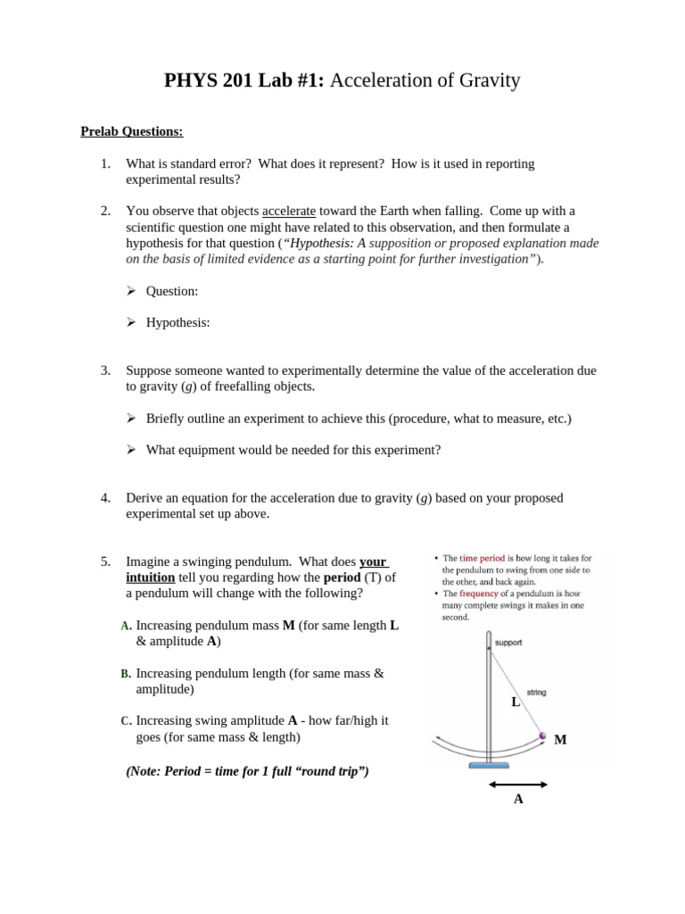 2022-Lab #1-Gravity and Pendulums | PDF | Pendulum | Mass
