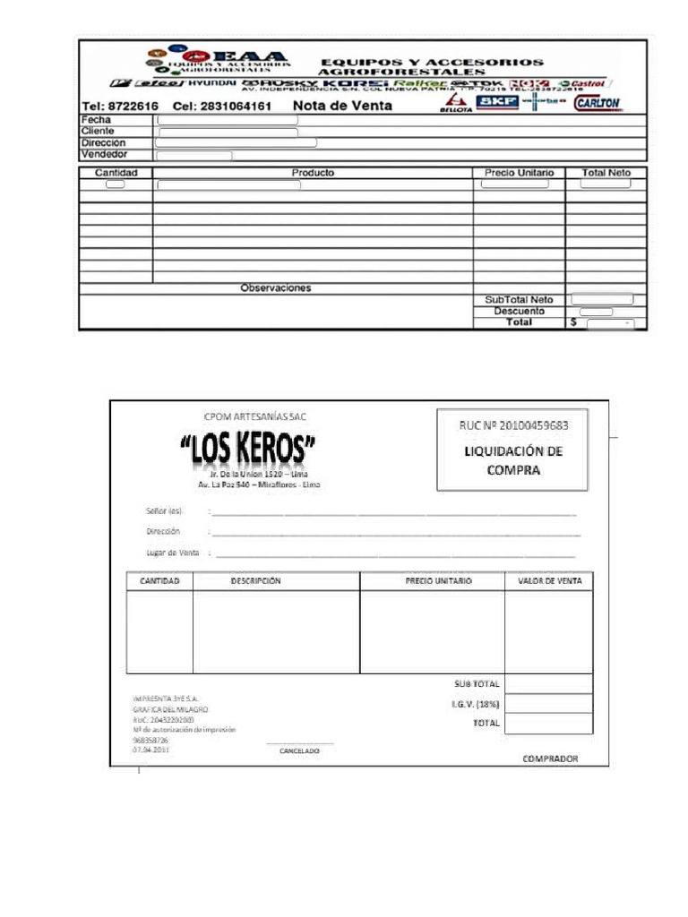 Formato N Vta. Guia R, Liq Compra | PDF
