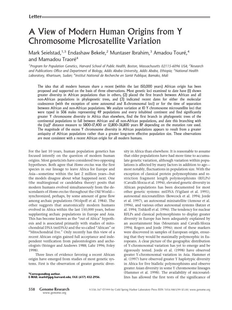 Seielstad Et Al - 1999 - A View of Modern Human Origins From Y Chromosome Microsatellite ...