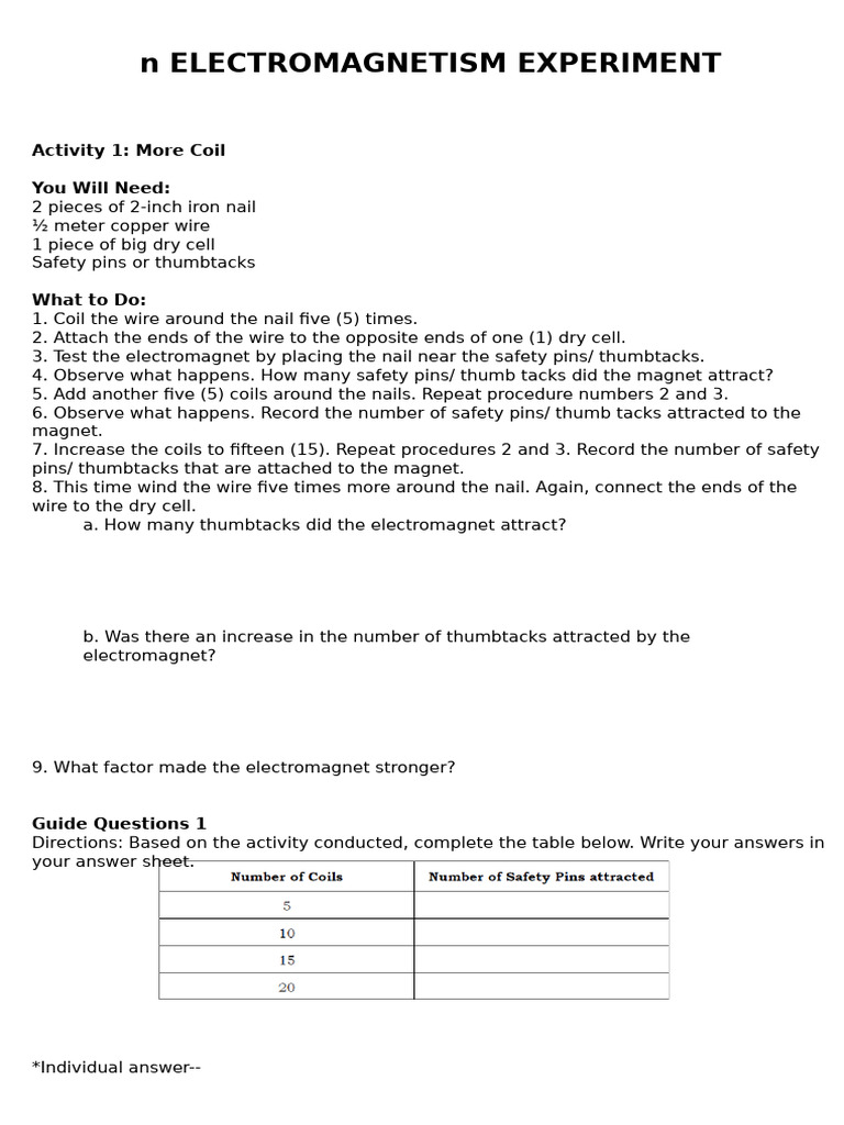 Electromagnetism Experiment | PDF