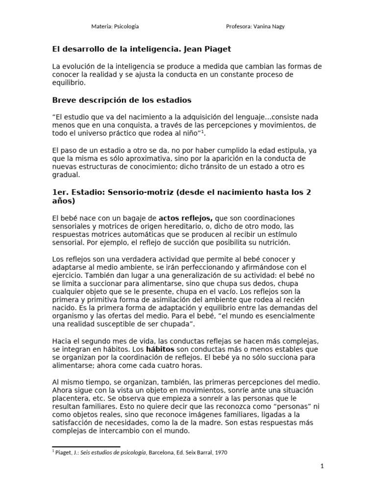 Estadios Del Desarrollo de La Inteligencia | PDF | Pensamiento ...