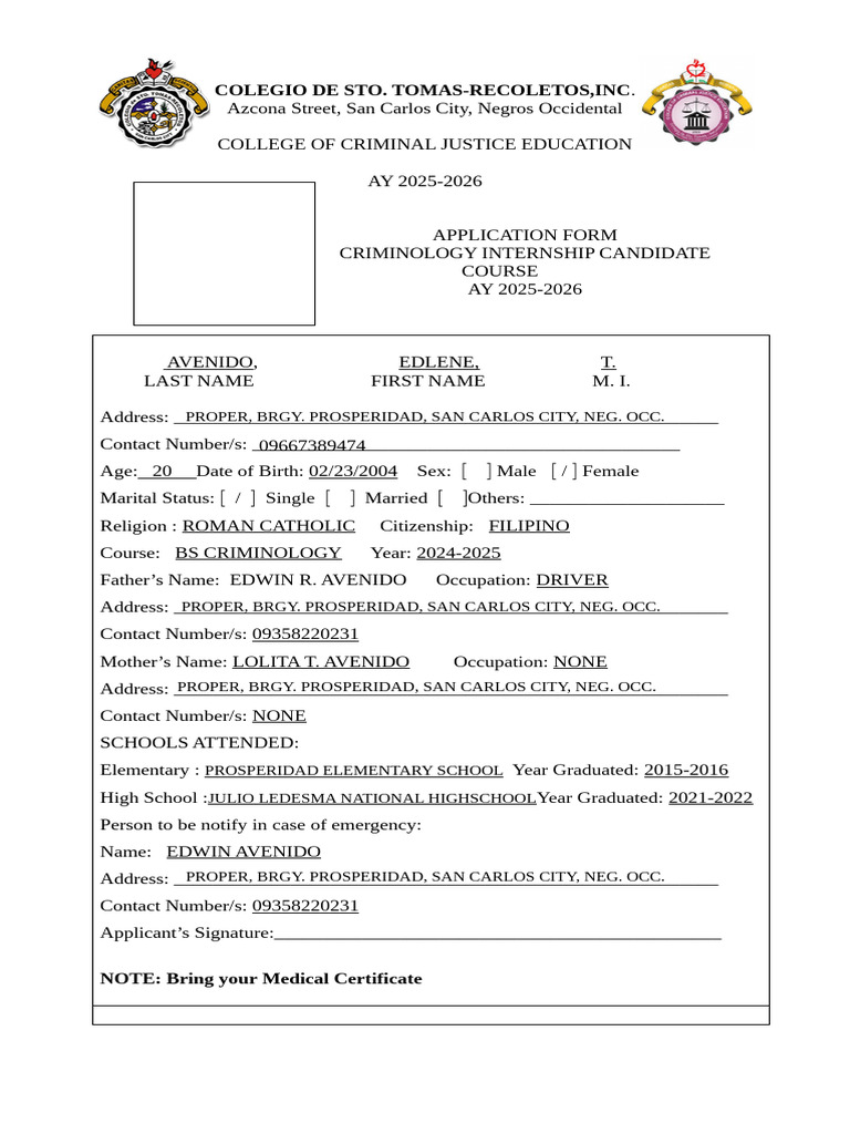 Application_ojt Edlene Avenido | PDF