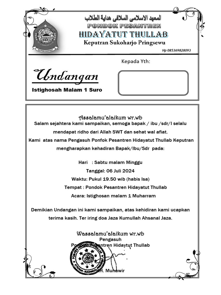 Undangan Istighosah Malam 1 Suro | PDF