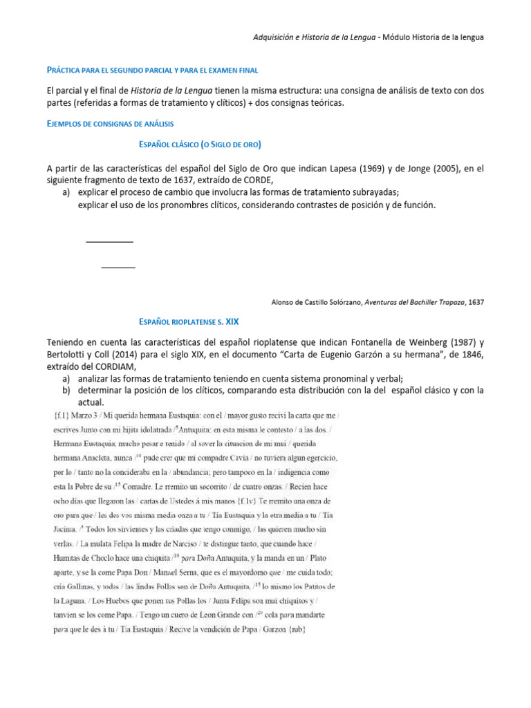 Consignas Práctica Parcial y Final 2023 | PDF | Lengua española | Lingüística