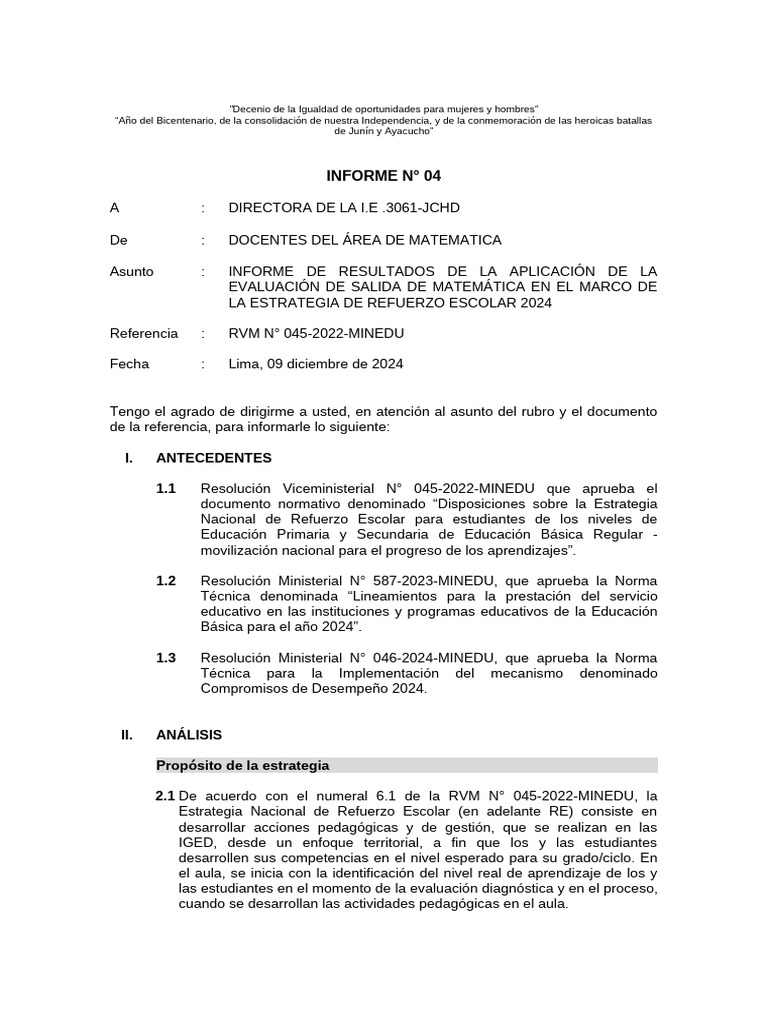 Informe Final de Refuerzo Escolar 2024 | PDF | Evaluación | Enseñando
