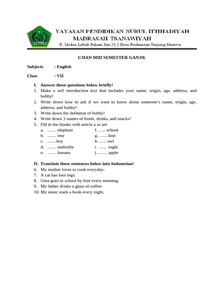 UJIAN MID SEMESTER GANJIL | PDF