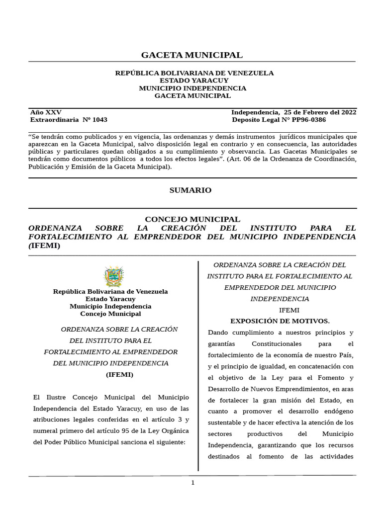 Nº 1043 25-02-2022 (1) Ordenanza Ifemi | PDF | Alcalde | Iniciativa ...