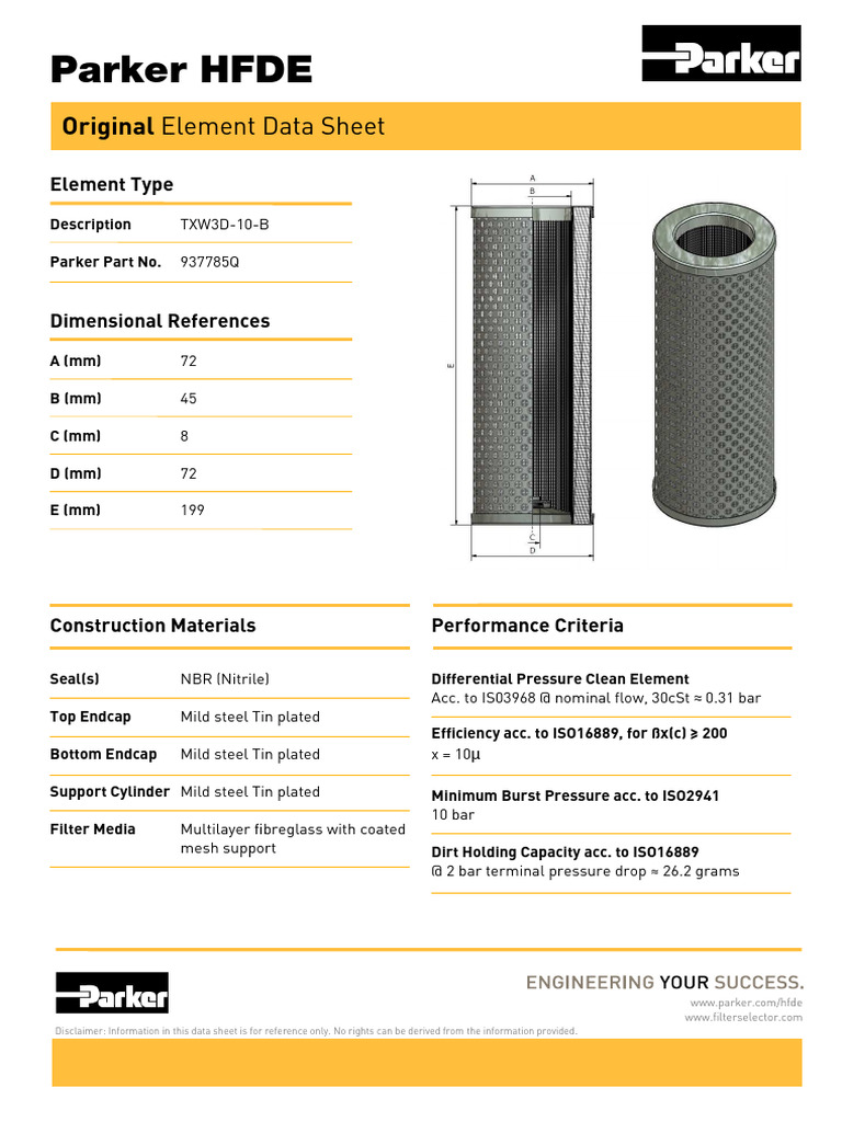 Parker HFDE Element Data Sheet 937785Q | PDF