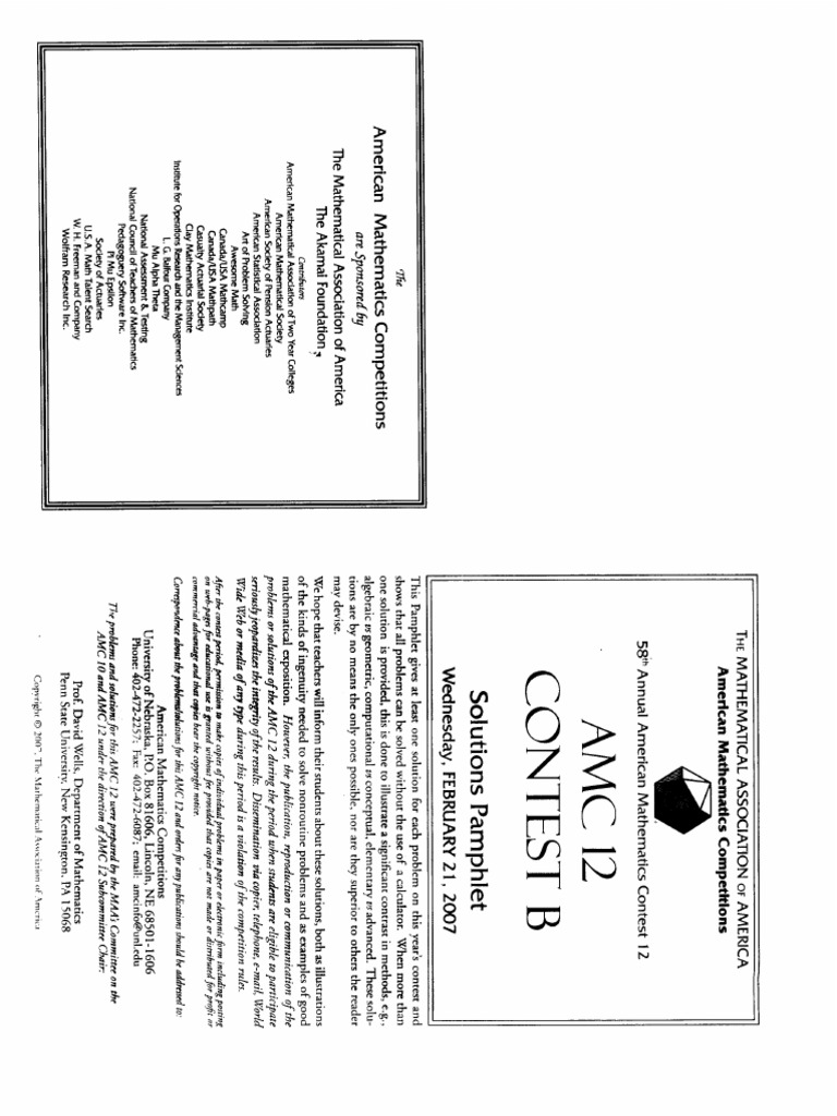 AMC 12B 2007 Solutions | PDF