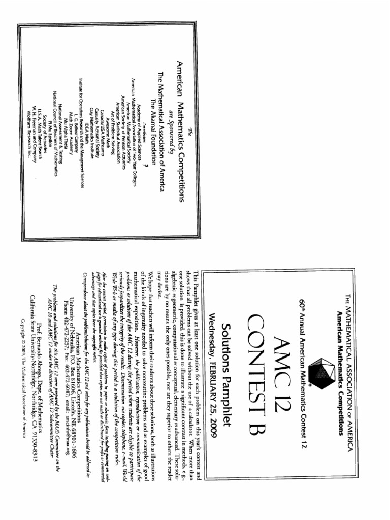 AMC 12B 2009 Solutions | PDF