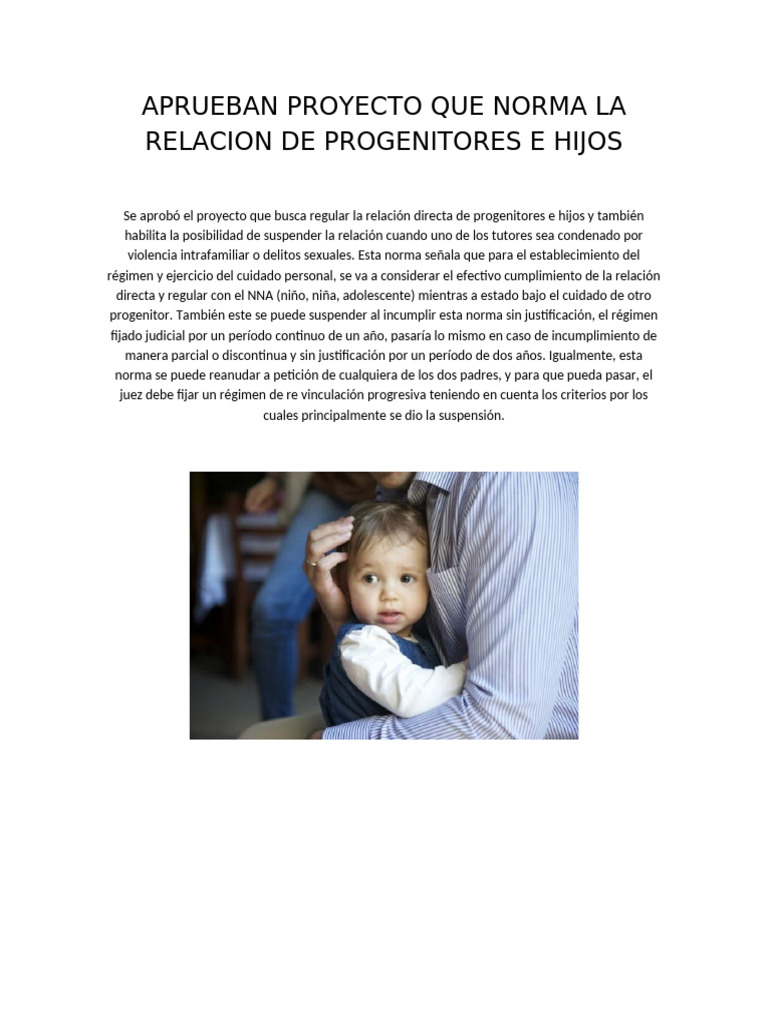 APRUEBAN PROYECTO QUE NORMA LA RELACION DE PROGENITORES E HIJOS | PDF