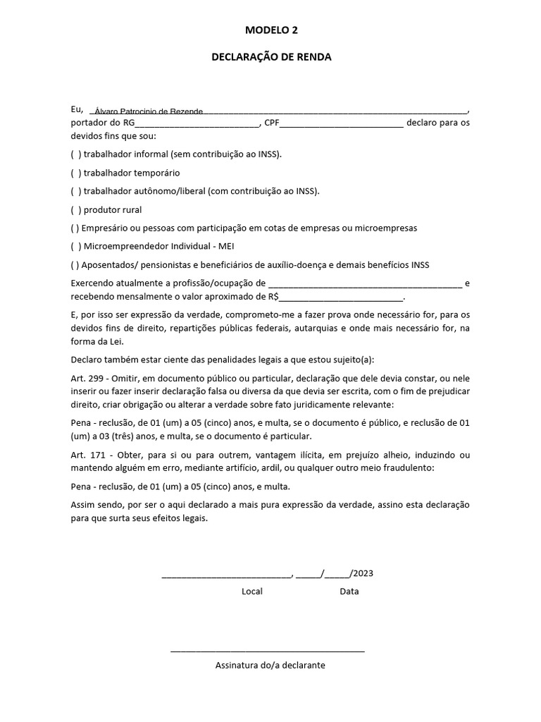 Modelo 2 Declaracao de Renda | PDF