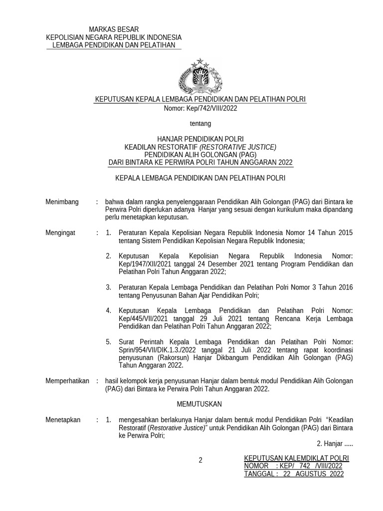 Kep Hanjar Restoratif Justice | PDF