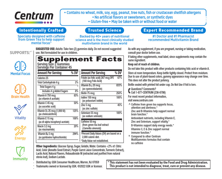 Centrum Mental Focus Supp Facts | PDF | Dietary Supplements | Vitamin