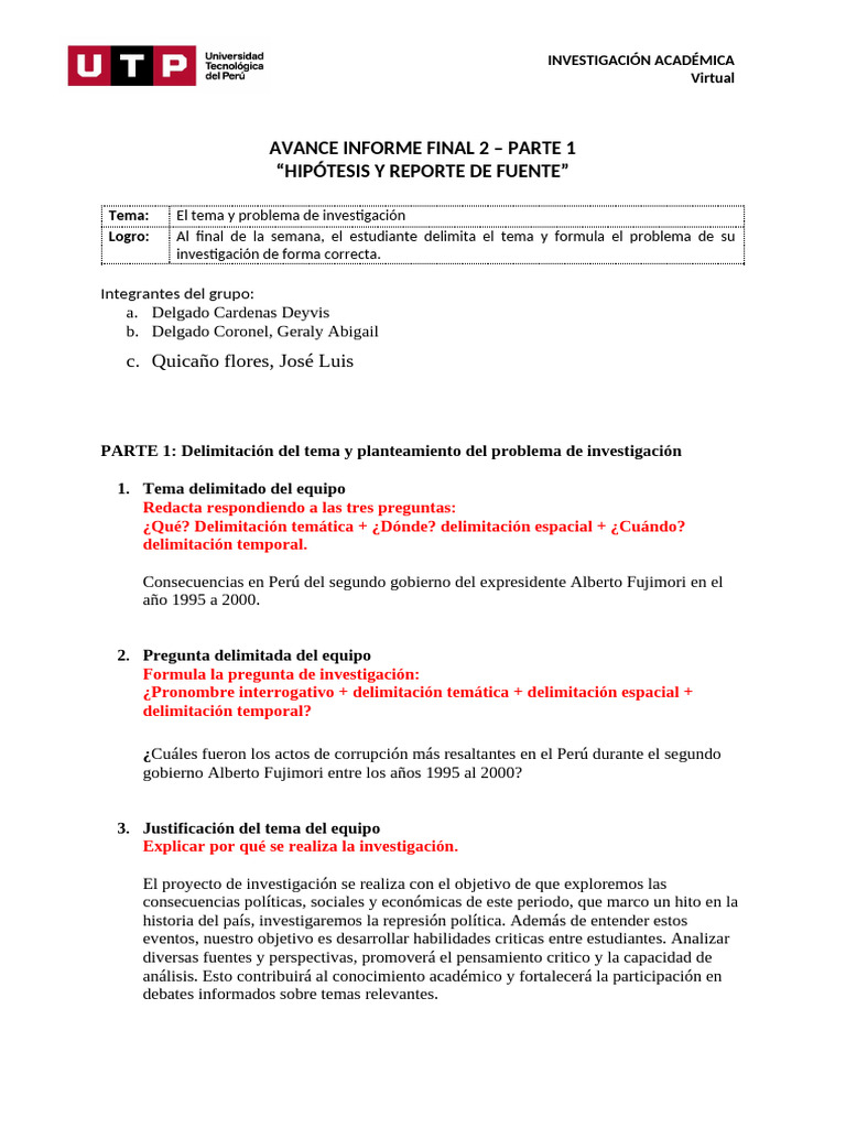 avance de informe final 2 parte 1 sem8 | PDF | Perú | Corrupción política