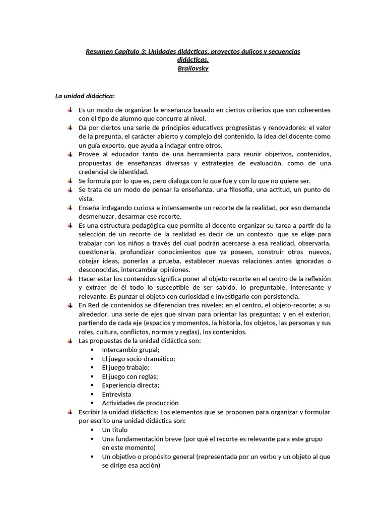 Resumen Cap 3 Unidades Didacticas, Proyectos y Secuencias Daniel Brailovsky | PDF | Evaluación ...