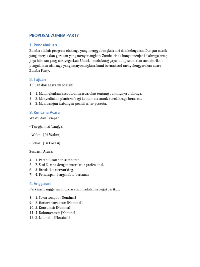 Proposal Acara Zumba Party | PDF