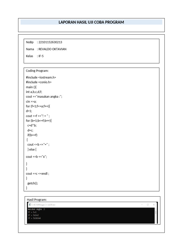 Format Laporan Hasil Uji Coba Program Pdf