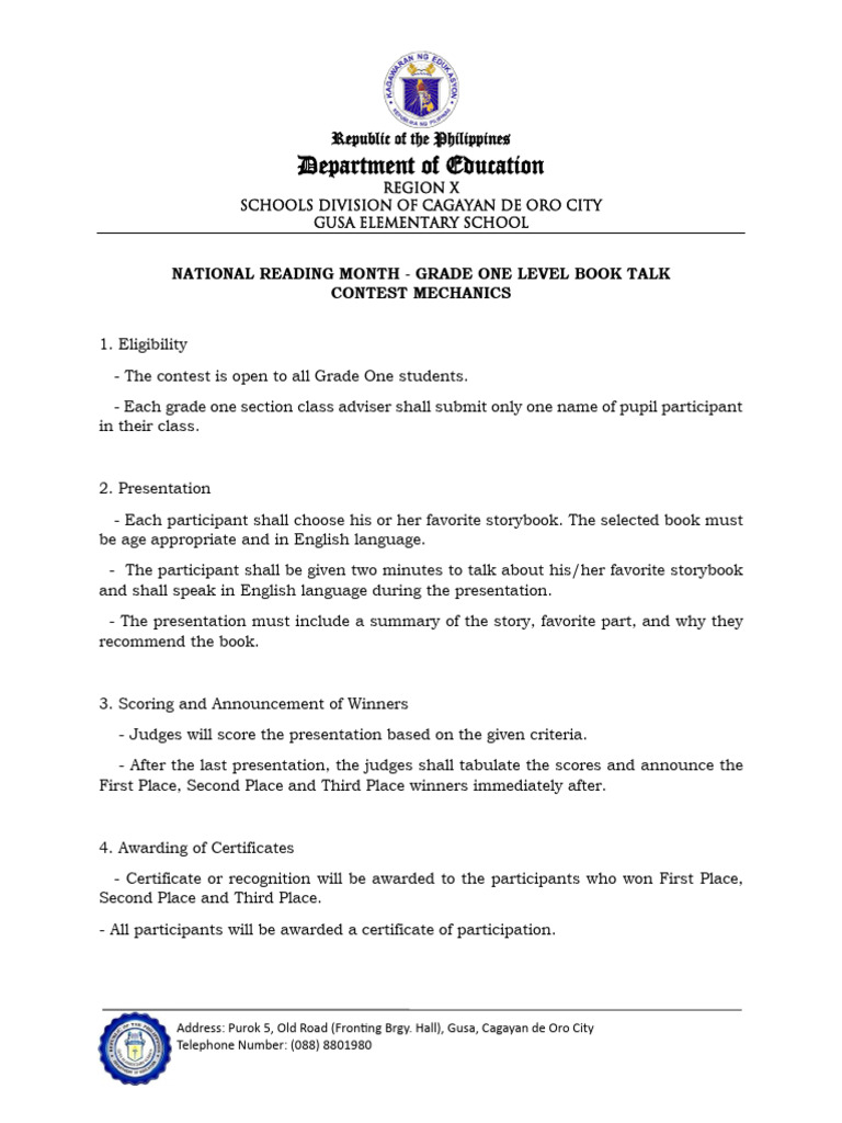 Book Talk Contest Mechanics and Criteria For Judging | PDF | Human ...