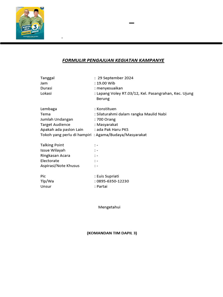 Formulir Pengajuan Kegiatan Fix | PDF