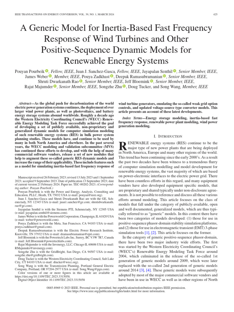 A Generic Model For Inertia-Based Fast Frequency Response of Wind Turbines and Other Positive ...