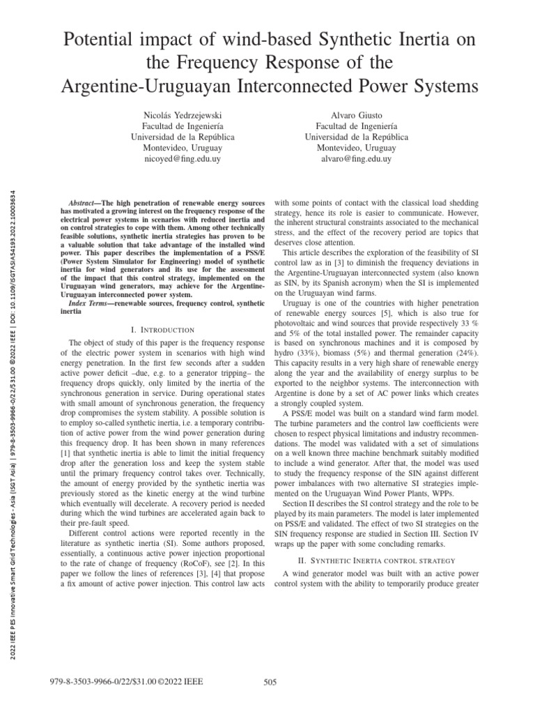 Potential Impact of Wind-Based Synthetic Inertia On The Frequency Response of The Argentine ...