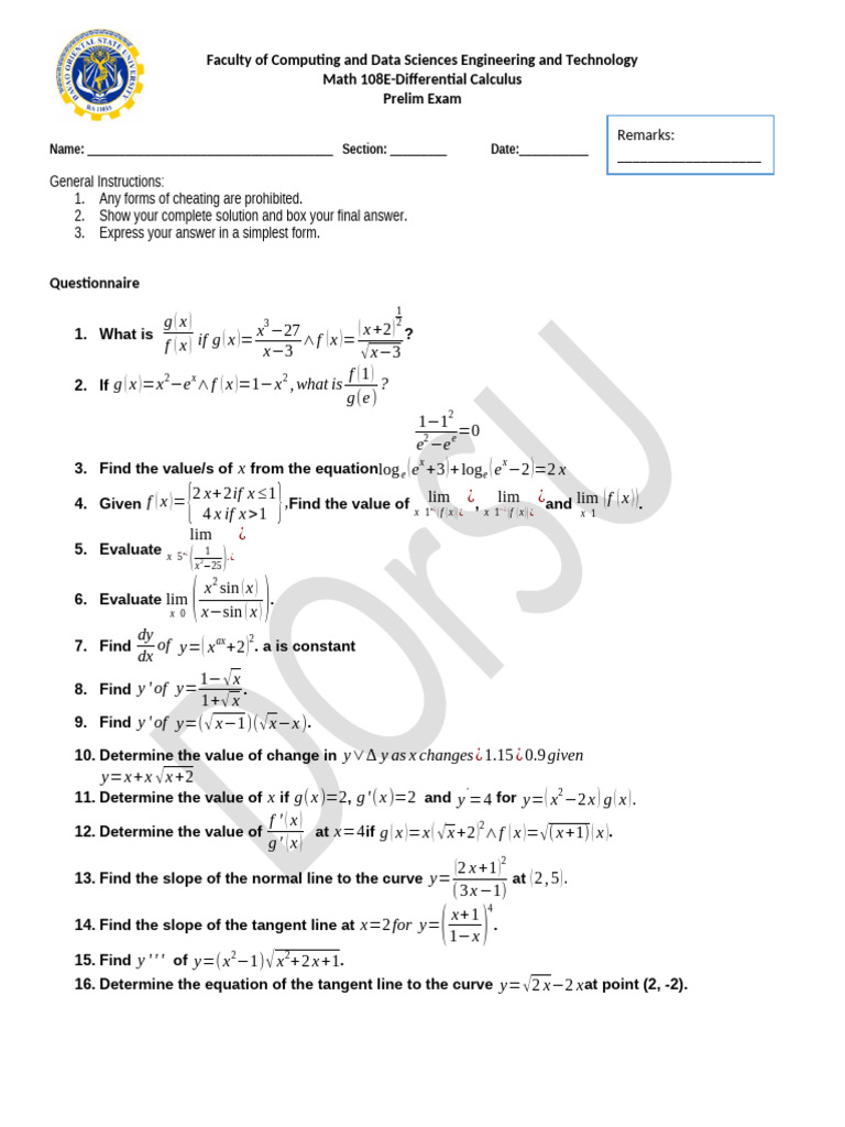 Exam12024-reqA | PDF | Tangent | Slope