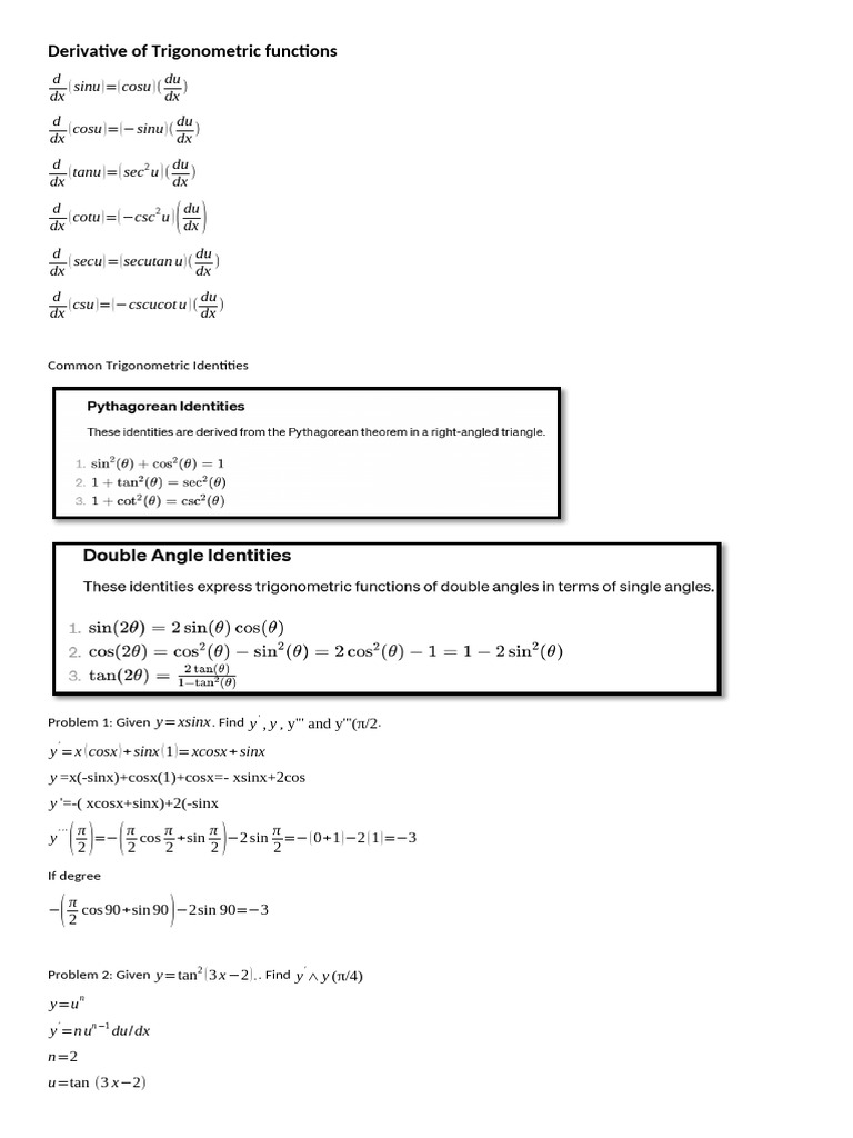 Derivative of Trigonometric Functions and Implicit | PDF | Derivative ...
