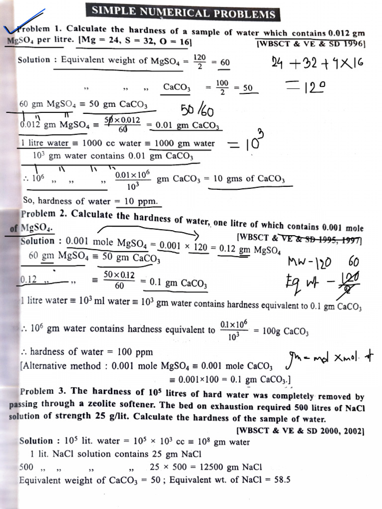 Water Hardness Calculation Problems | PDF | Quantity | Chemistry