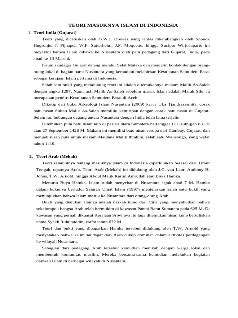 Teori Masuknya Islam ke Indonesia | PDF