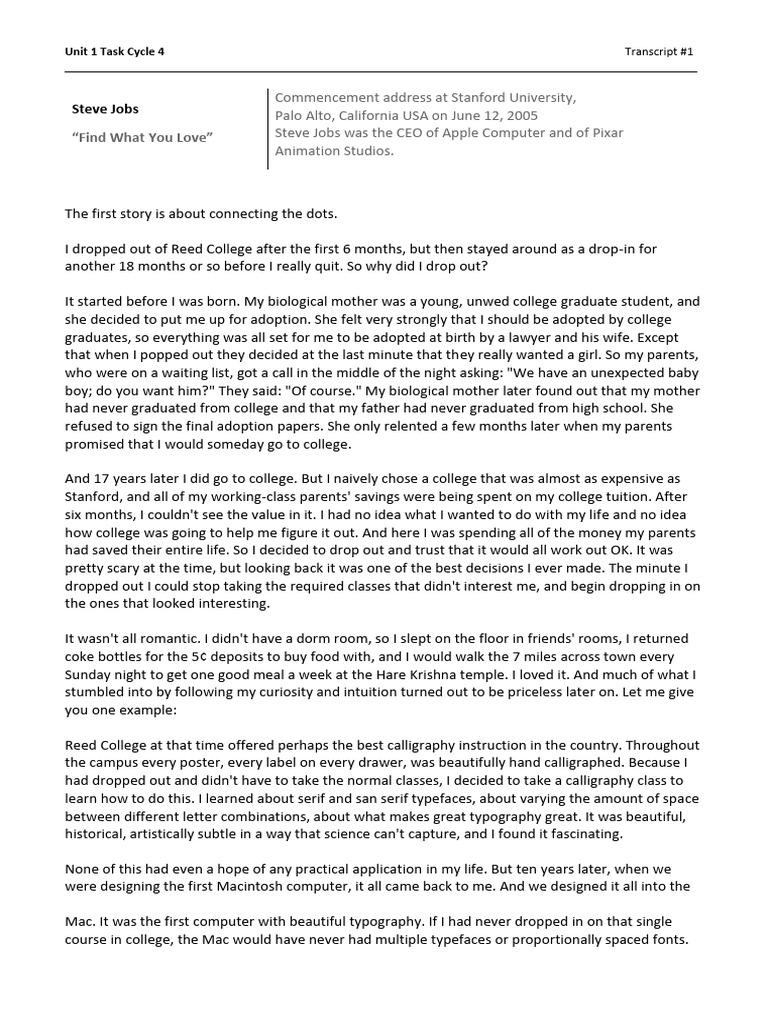 Unit 1 TC4 Task - Steve Jobs Story 1 | PDF | Steve Jobs | Typography
