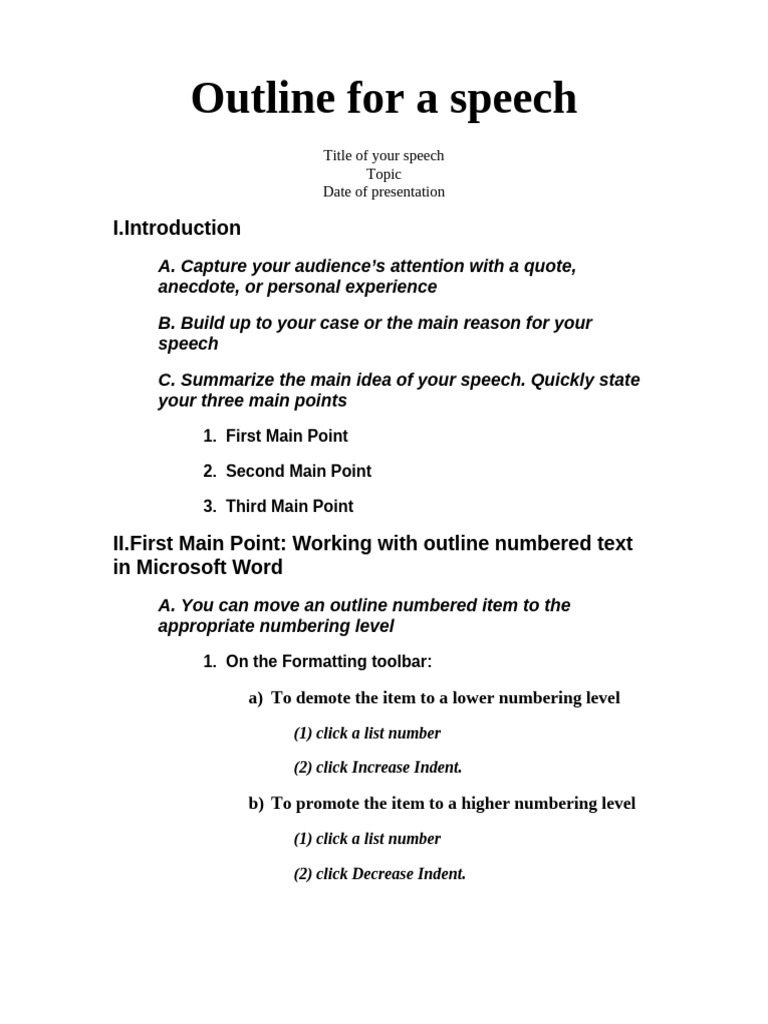 Outline for a speech | PDF | Microsoft Power Point | Microsoft Word Outline for a speech | PDF | Microsoft Power Point | Microsoft Word