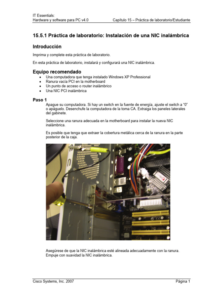 15.5.1 Lab Install Wireless NIC | PDF | Red de computadoras | Dirección IP