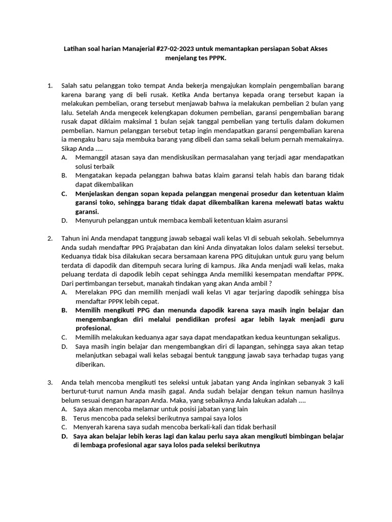 Latihan Soal Manajerial PPPK 2023 | PDF