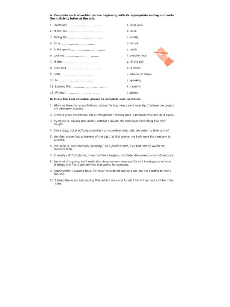 Adverbial Phrases Practice Exercises | PDF