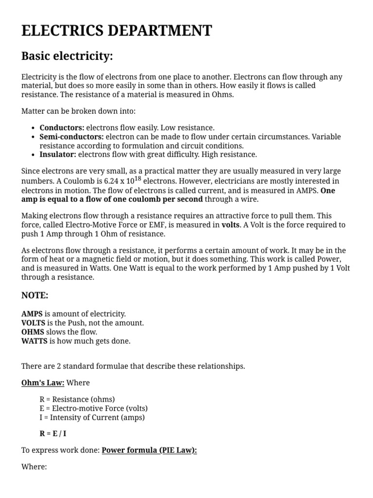 Basic Electricity | PDF | Direct Current | Electrical Resistance And Conductance
