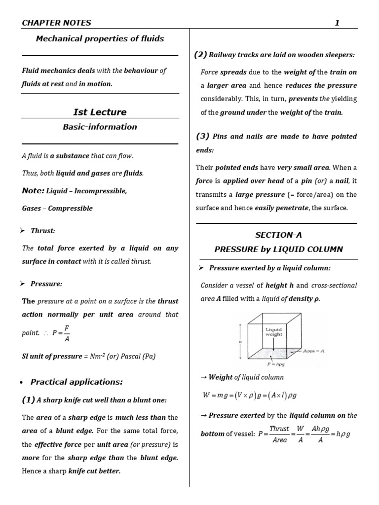 Iit (Fluids) 1st+2nd Lecture | PDF | Pressure | Density