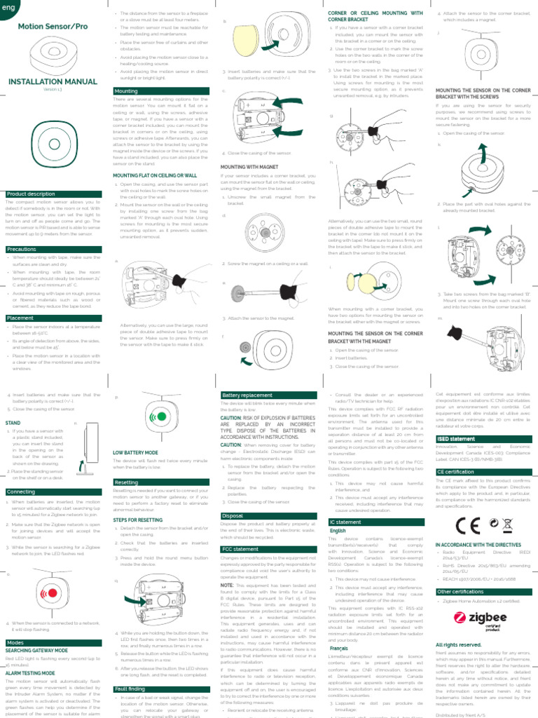 h6500152 Motion Sensor Installation Manual v13 | PDF | Electromagnetic ...