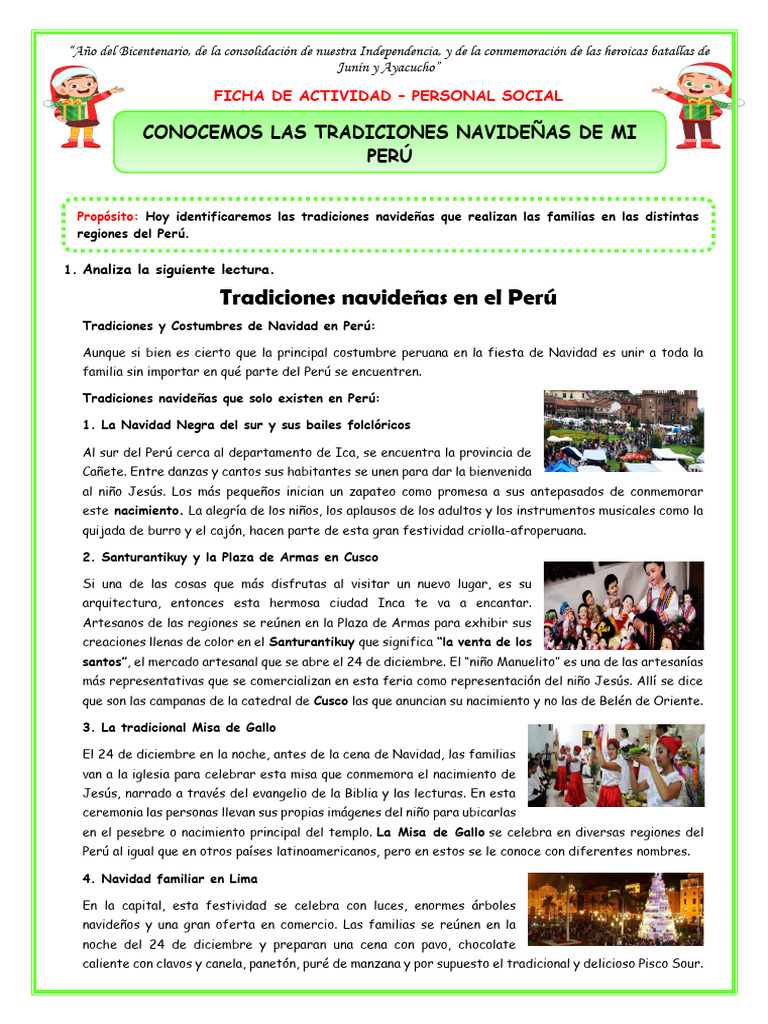 Ficha-Juev-Ps-Conocemos Las Tradiciones Navideñas de Mi Perú | PDF ...